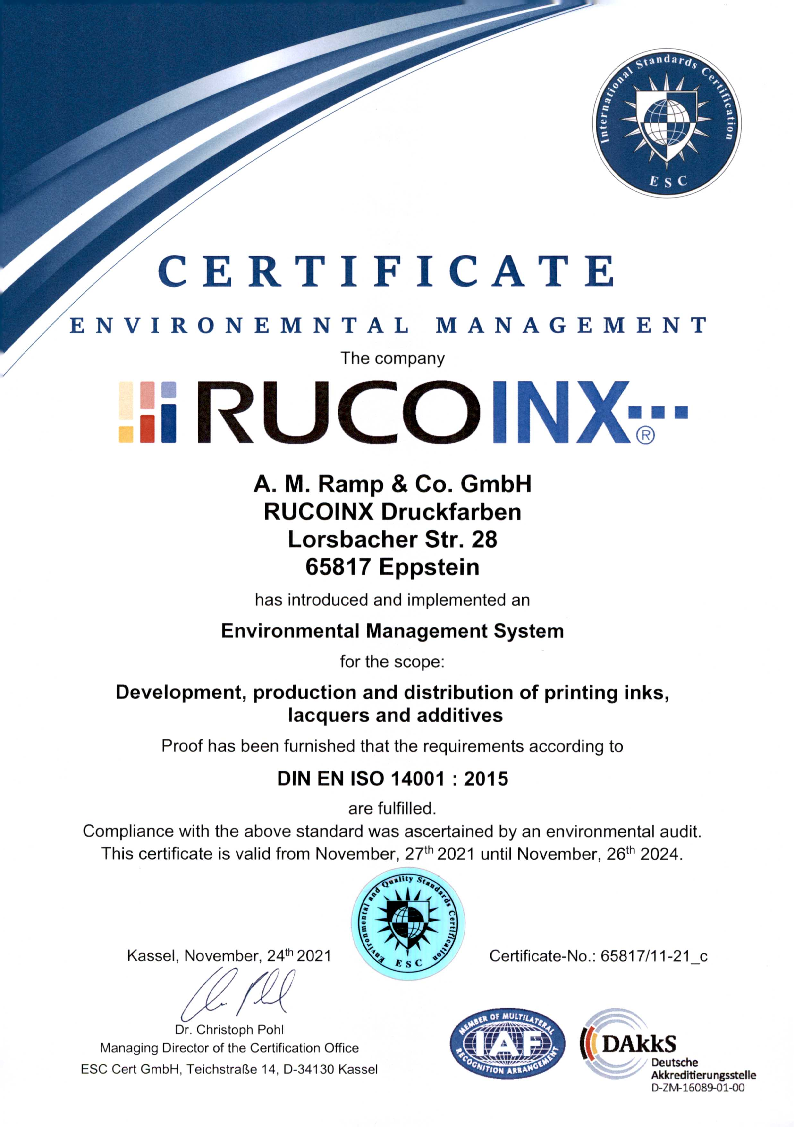 Certificates | Company | RUCOINX Printing inks